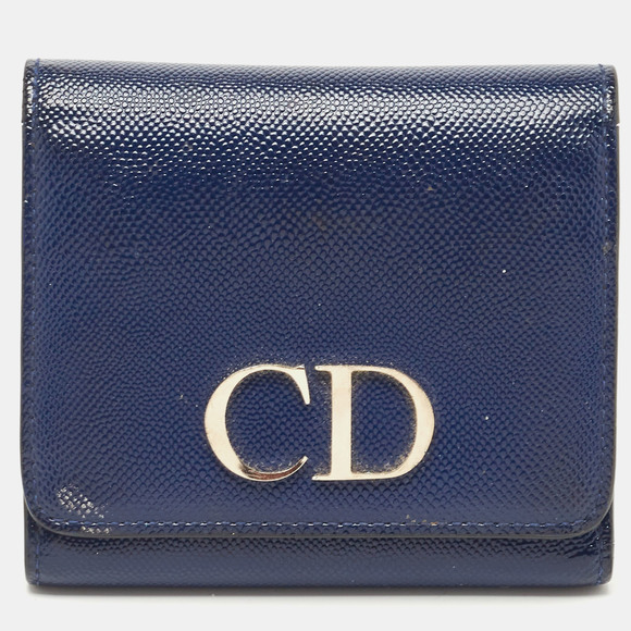 Dior | Bags | Dior Blue Patent Leather Mania Trifold Wallet | Poshmark